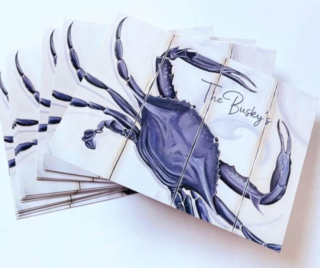 Blue Crab Chesapeake Inspired Folded Note Cards, Paper Blank Note Cards ...