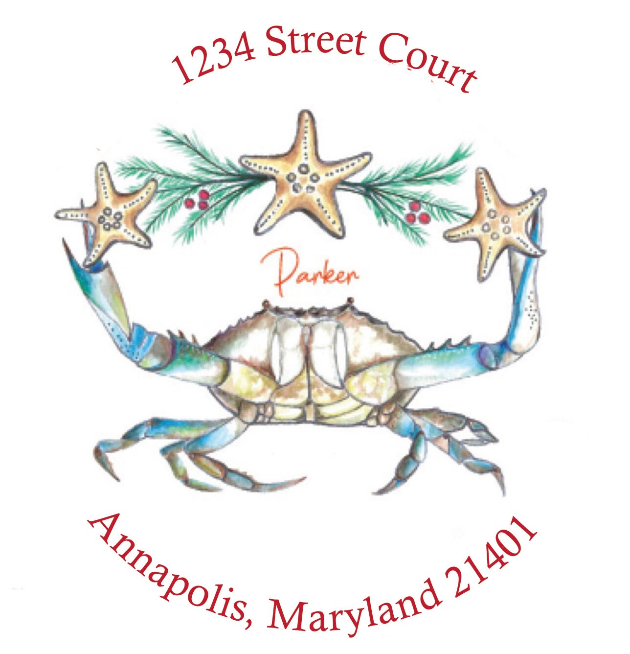 Crab Christmas Card Set, Yuletide Crustacean 5×7 Folded Cards With 14 ...