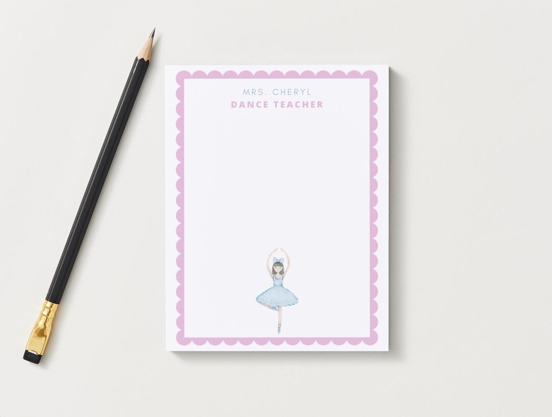 Personalized 5.5" X 8" Note Pad Dance, Class Teacher Notepad Note Paper ...