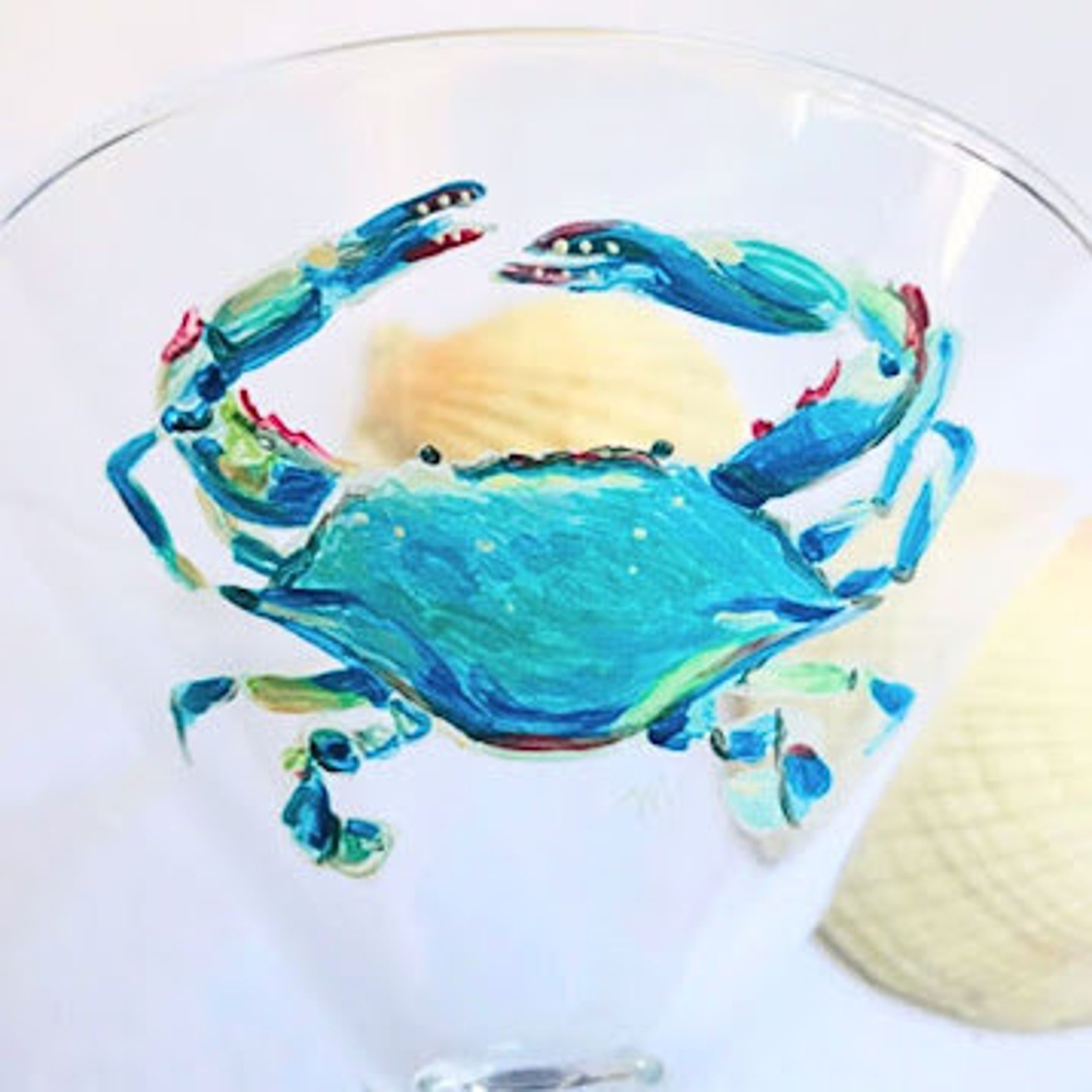 Turquoise Crab Martini Glass, Hand Painted Ocean Barware, Personalized ...