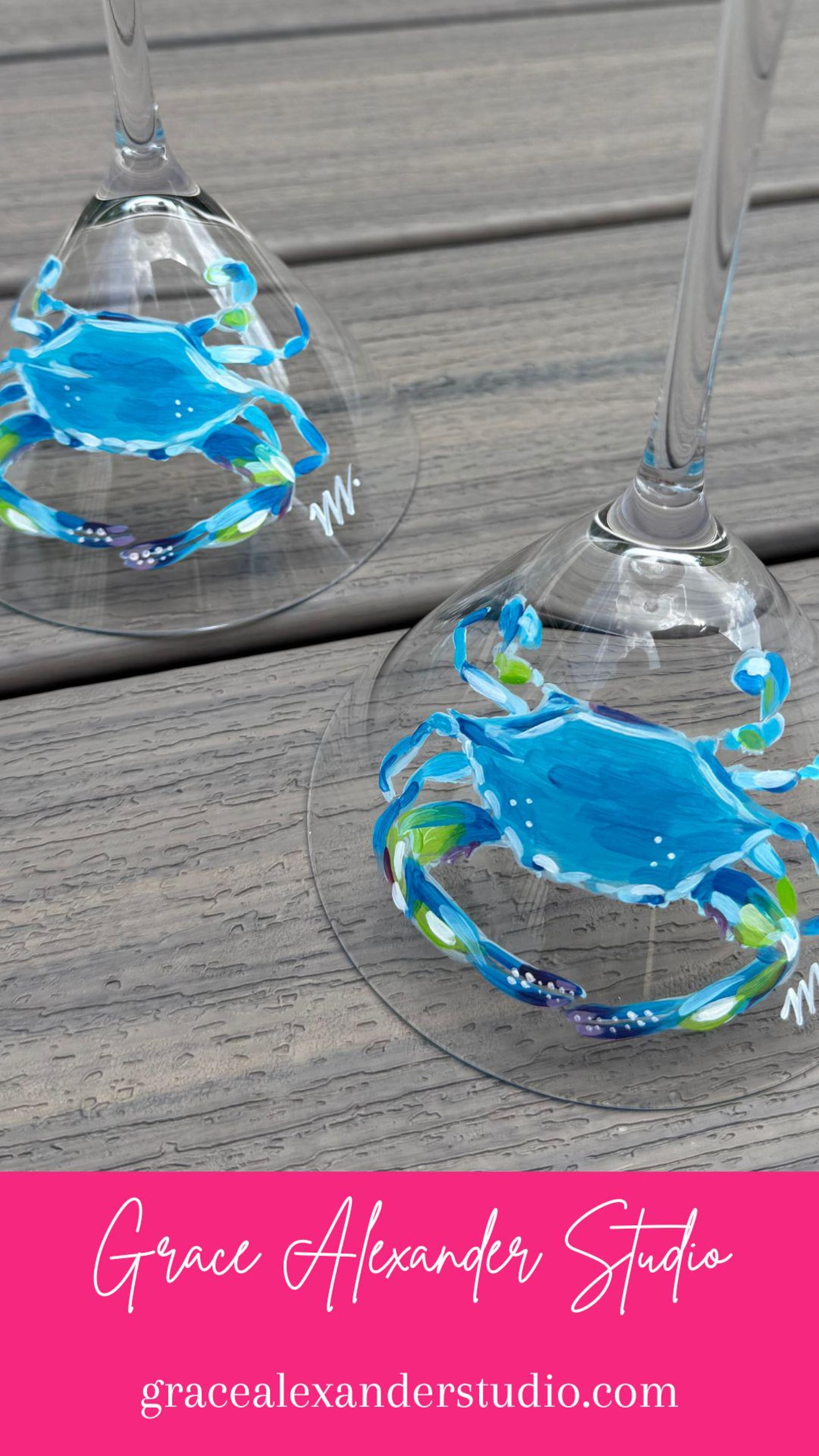 Turquoise Crab Martini Glass, Hand Painted Ocean Barware, Personalized ...