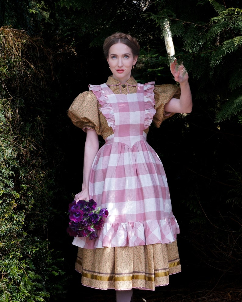 Pink Check Apron in Linen. Cottagecore Folklore & Farmcore - Etsy