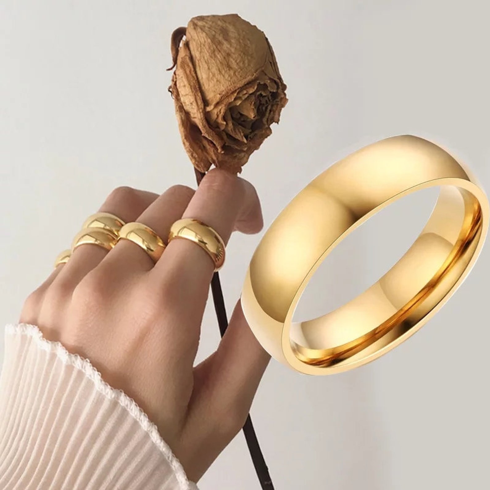 18K Gold Plated Bold Ringgold Band Ringgold Stacking - Etsy Australia