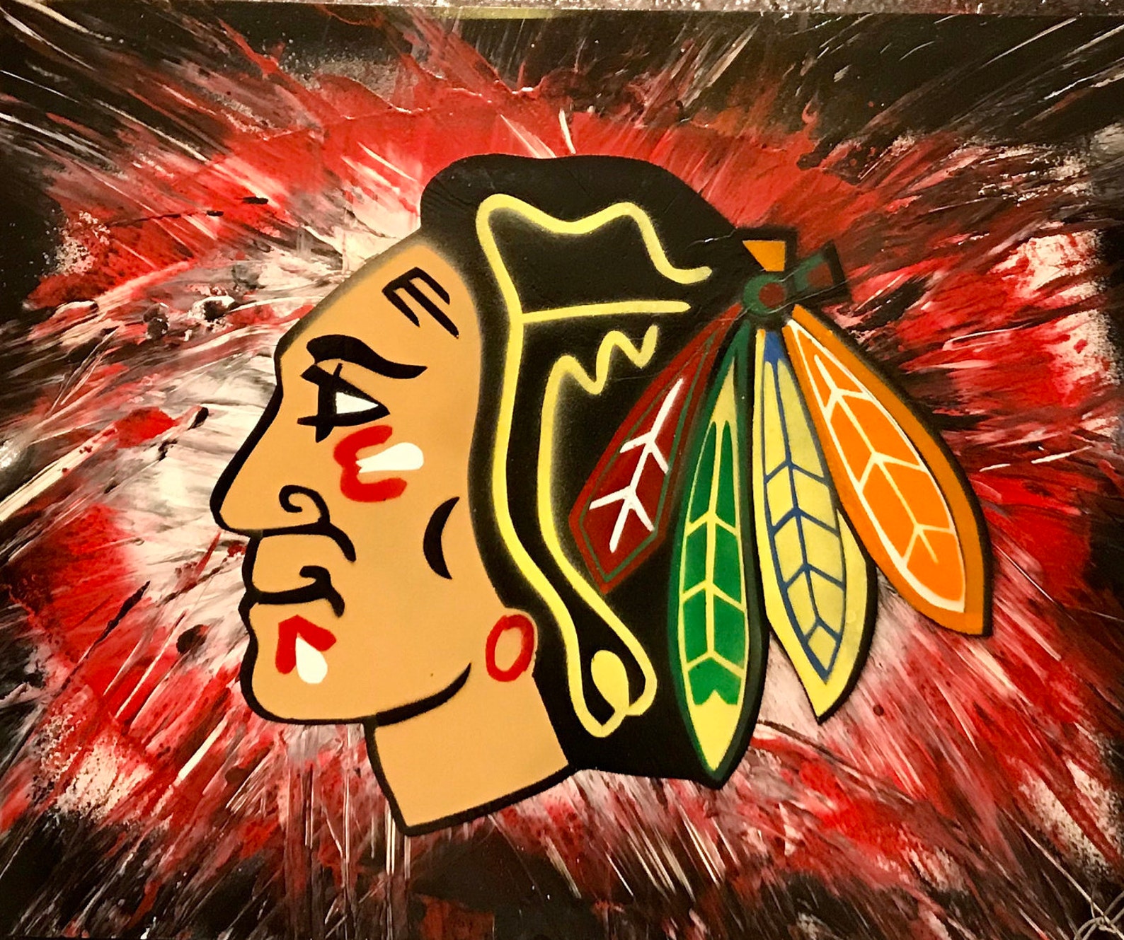 Chicago Blackhawks Art/ Spray Paint Art/ Blackhawks/ Chicago | Etsy