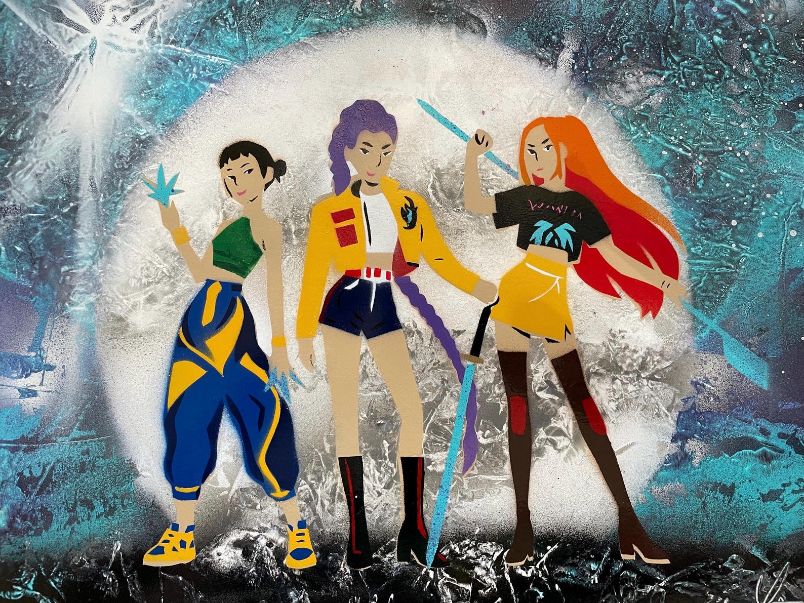 K-pop Demon Hunters / Huntrix/ Original Spray Paint Anime Art Signed ...