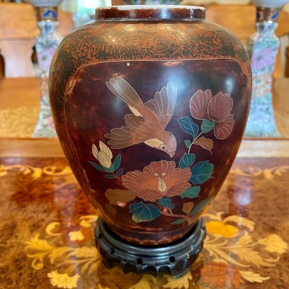 Antique Japanese Totai Shippo Tree Bark Cloisonné Vase Meiji Period ...