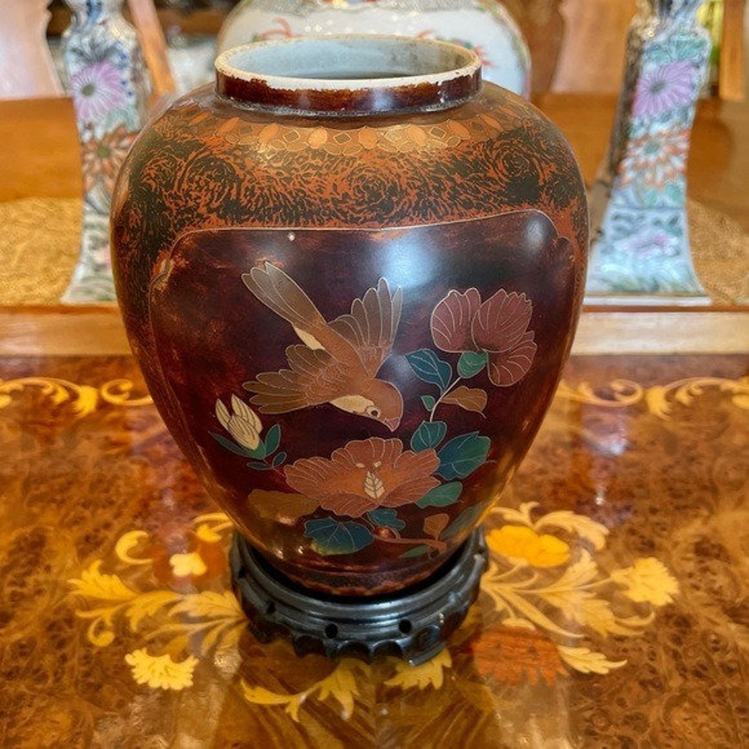 Antique Japanese Totai Shippo Tree Bark Cloisonné Vase Meiji Period ...