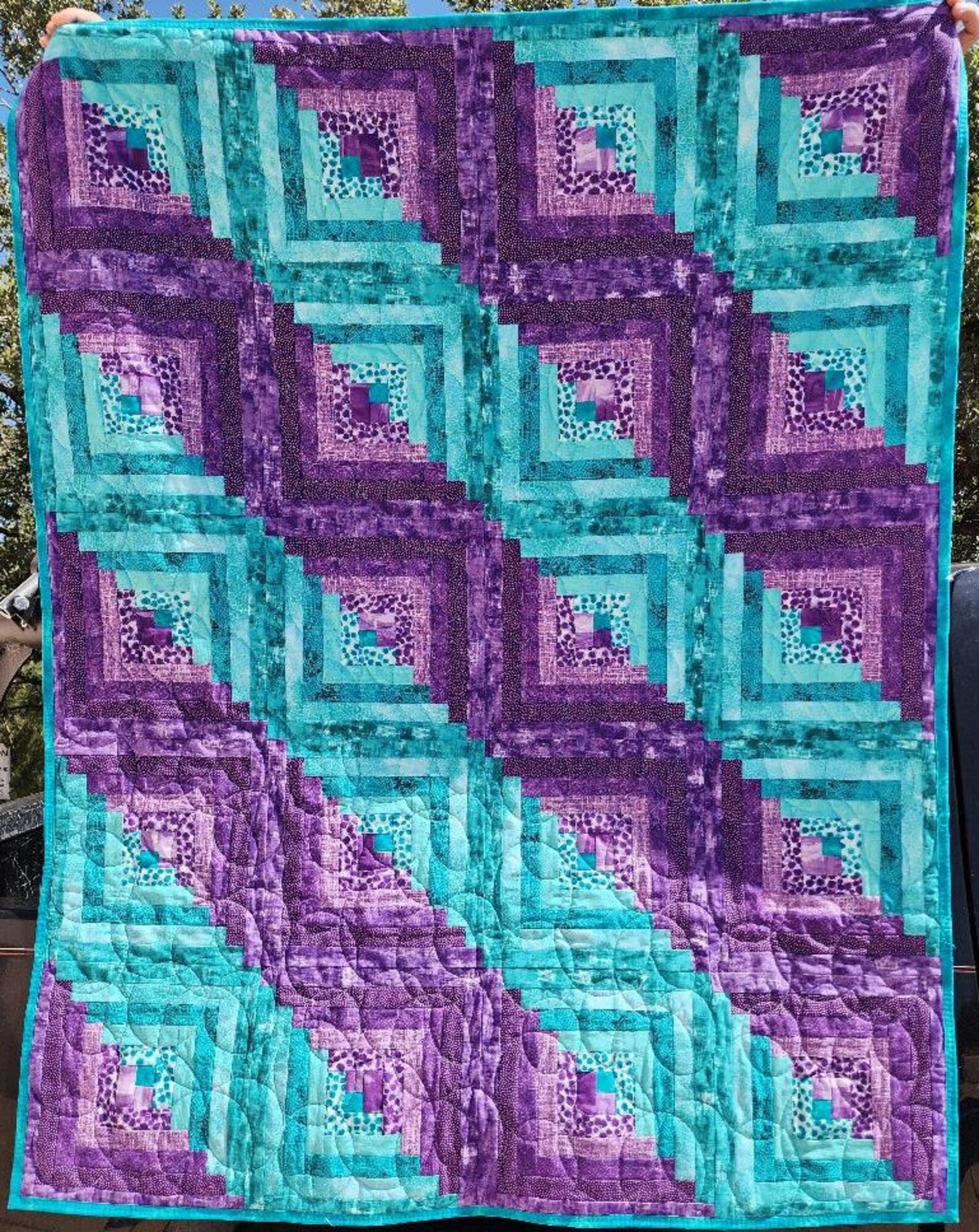 Log Cabin in Purple and Teal - Etsy