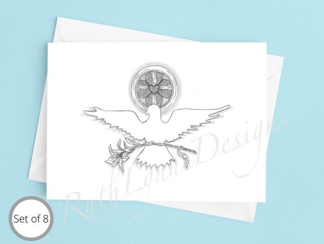 Christian Note Cards Set of (8), 5.5" X 4", Dove Greeting Cards Set ...