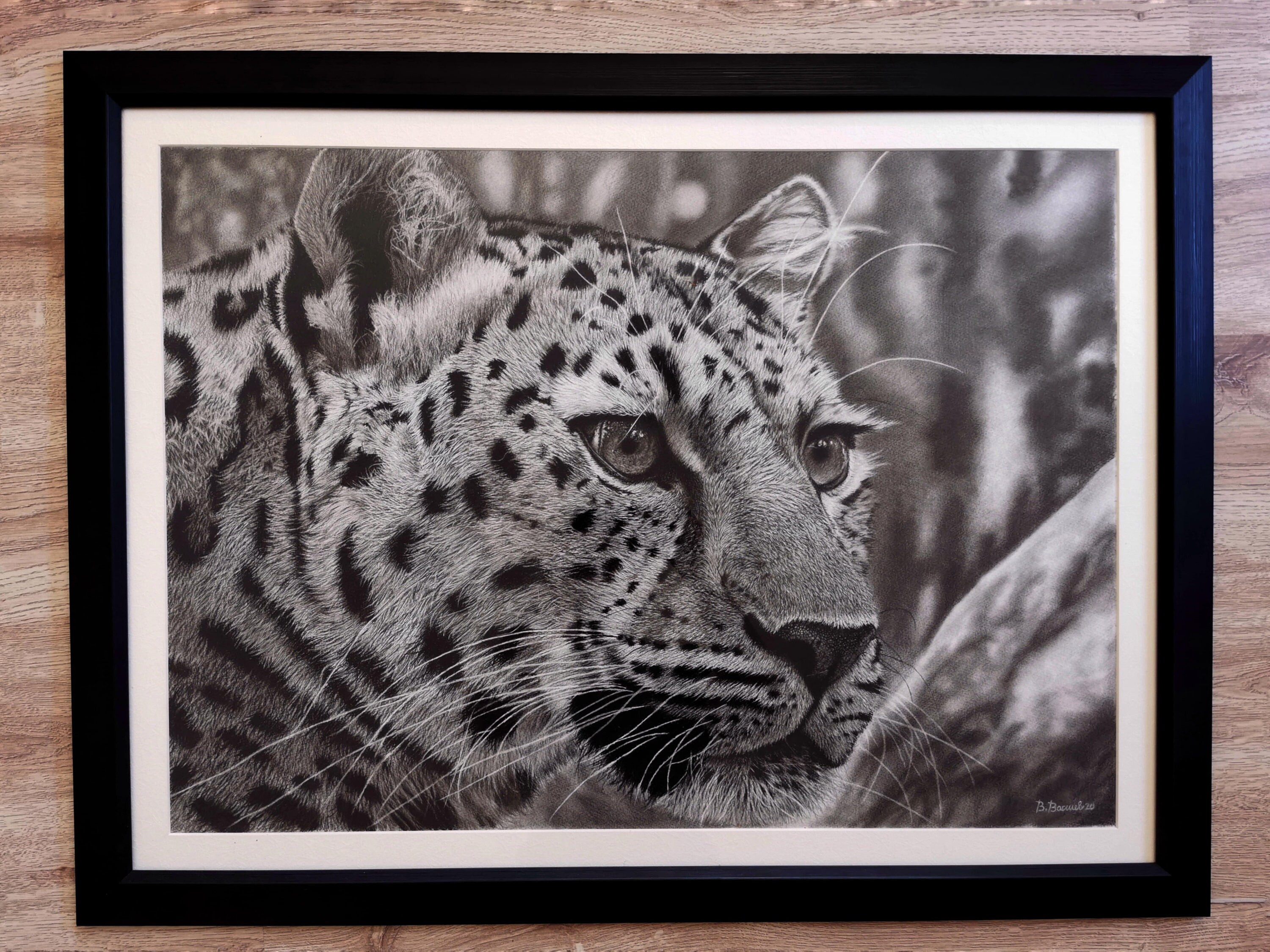 Leopard Pencil Drawing Original, Realistic Animal Drawing, Black and ...