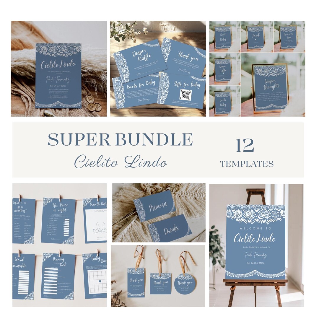 Editable Cielito Lindo Baby Shower Dusty Blue Bundle Talavera Theme ...