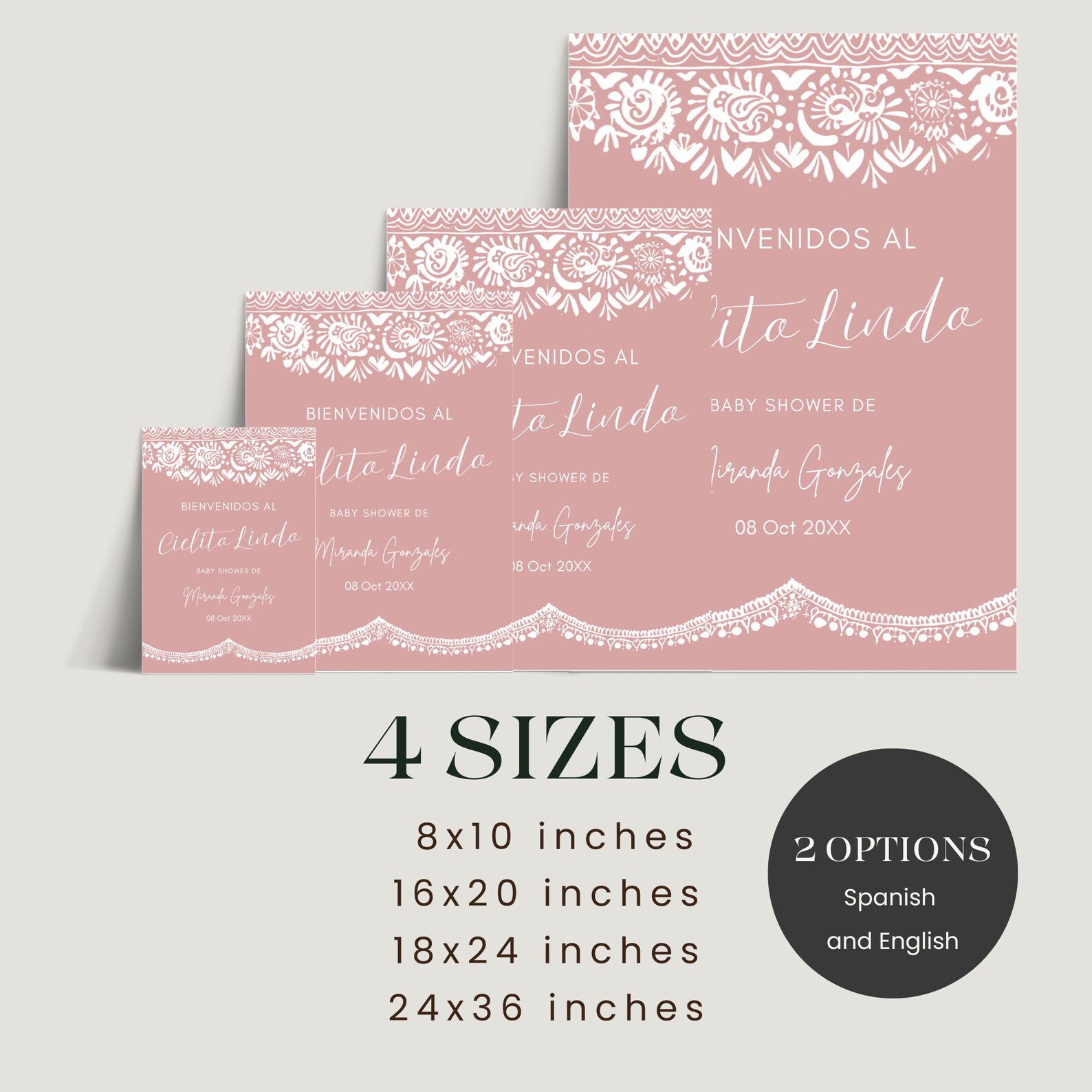 Editable Cielito Lindo Baby Shower Blush Pink Welcome Sign in Spanish ...