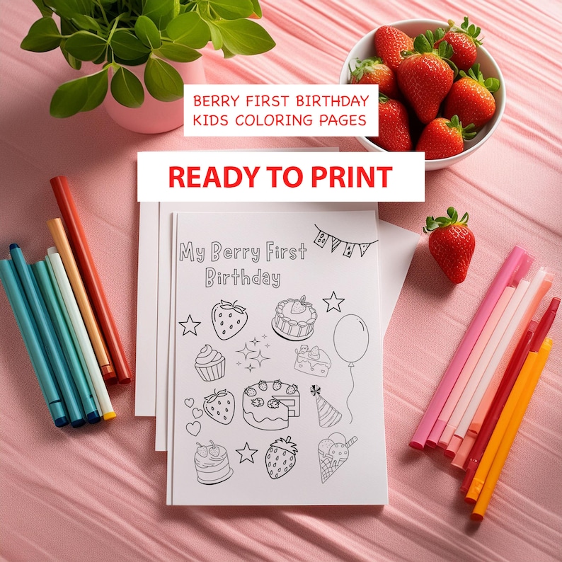 PRINTABLE Coloring Sheet/pages for Berry First Birthday | Activities ...