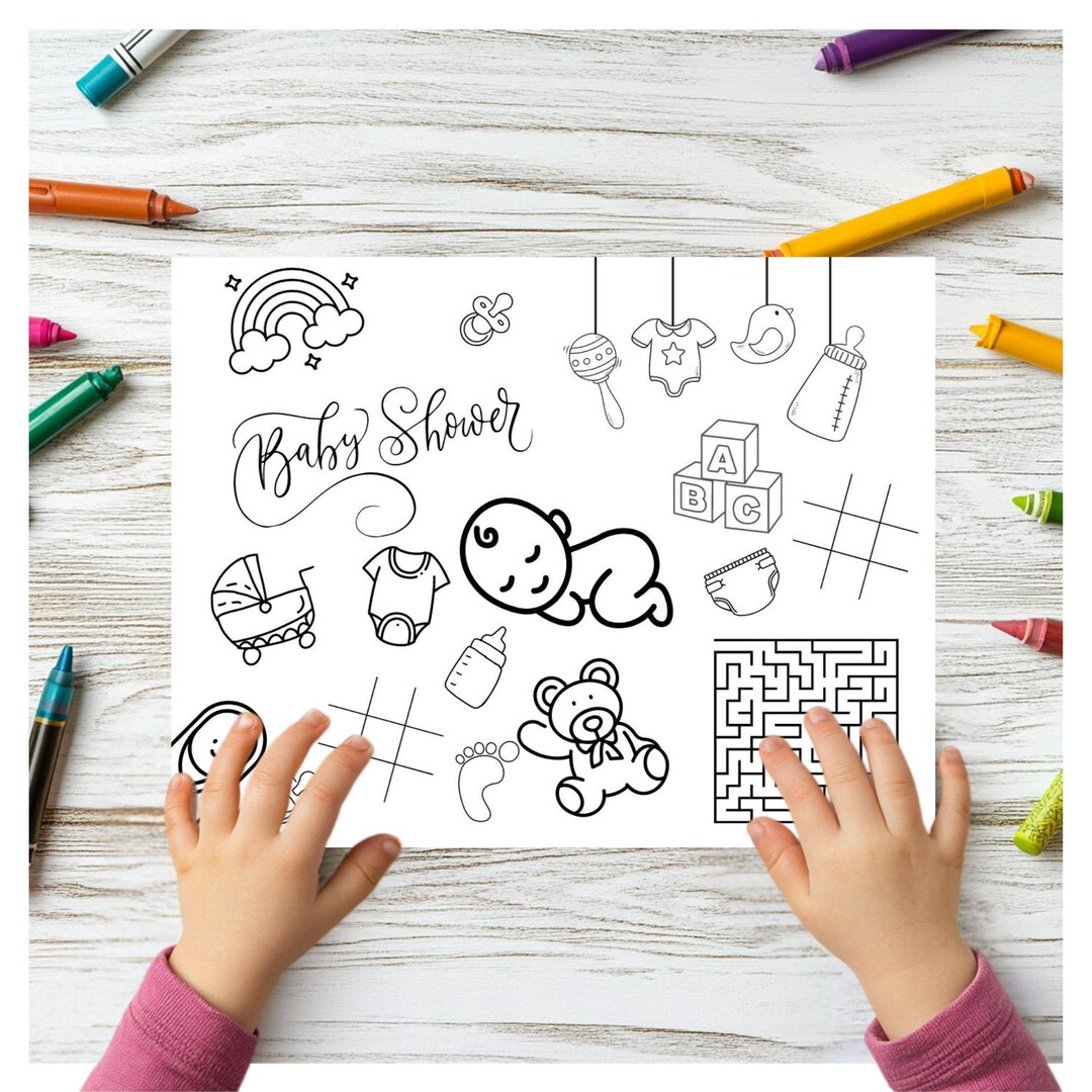 Kids Printable Baby Shower Activity Mat | Coloring Pages Placemat for ...