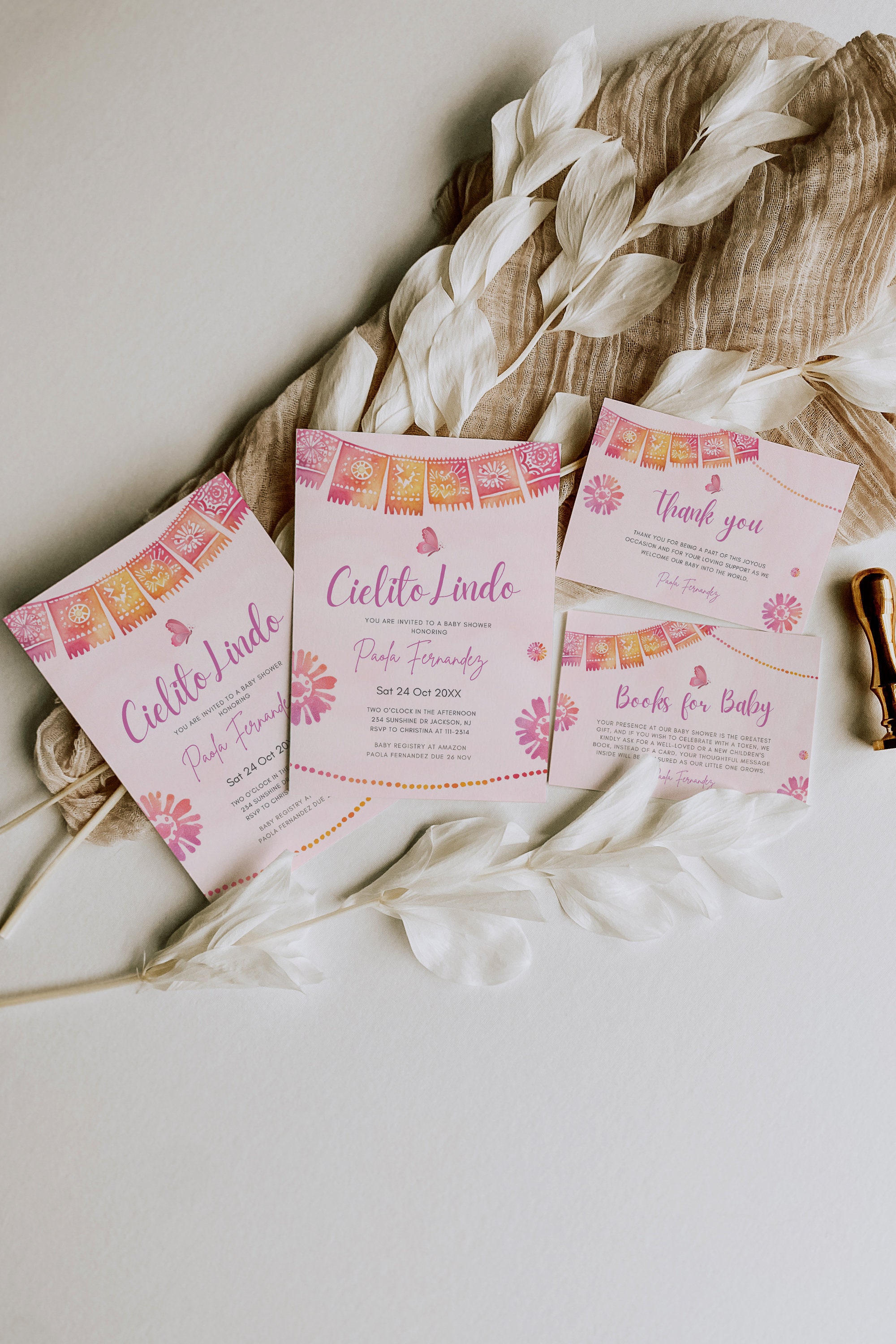 Editable Pink Cielito Lindo for Girl Set Talavera Baby Shower Paper ...