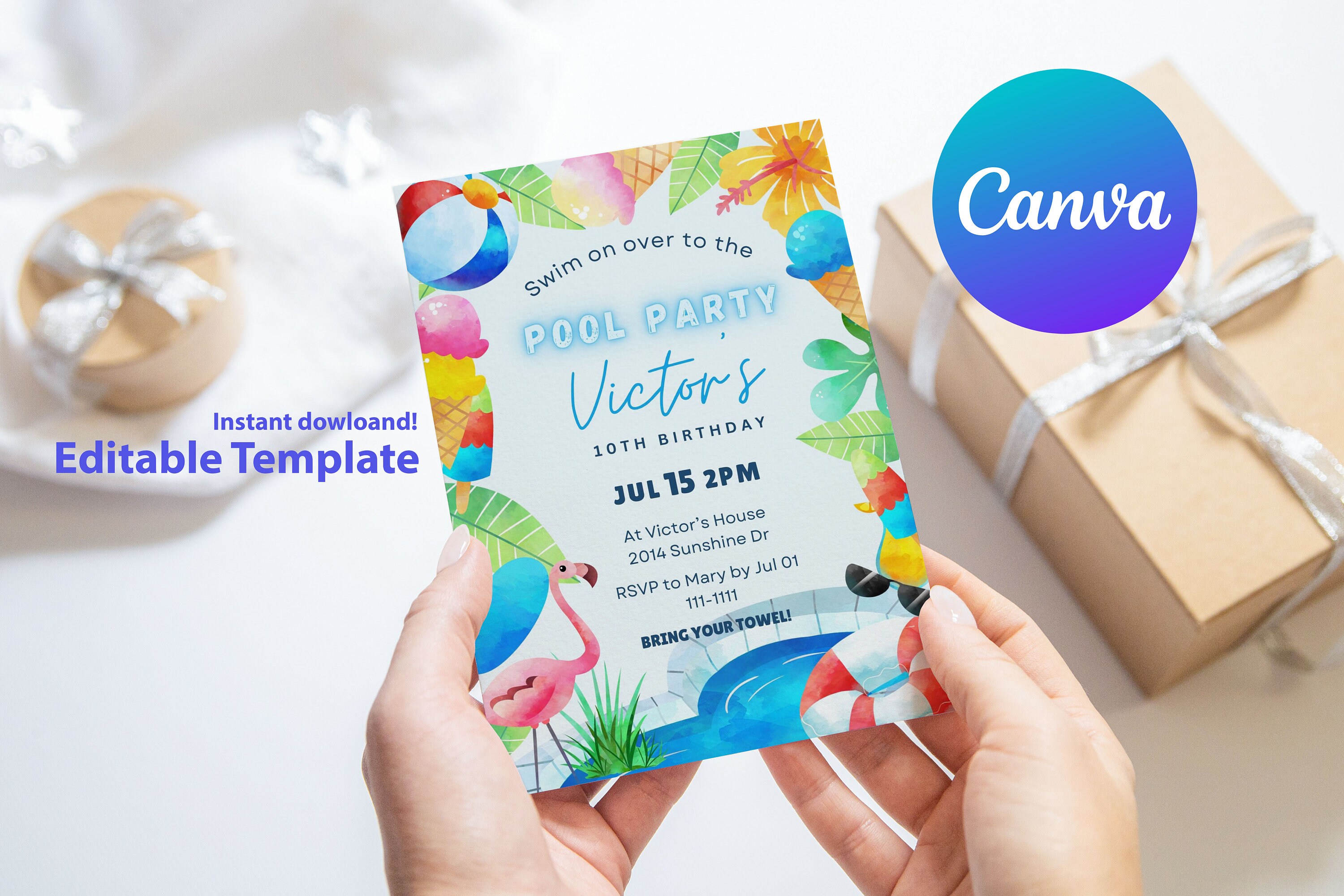 Neon Pool Party Boy's Birthday Invitation | Birthday Invite |summer ...