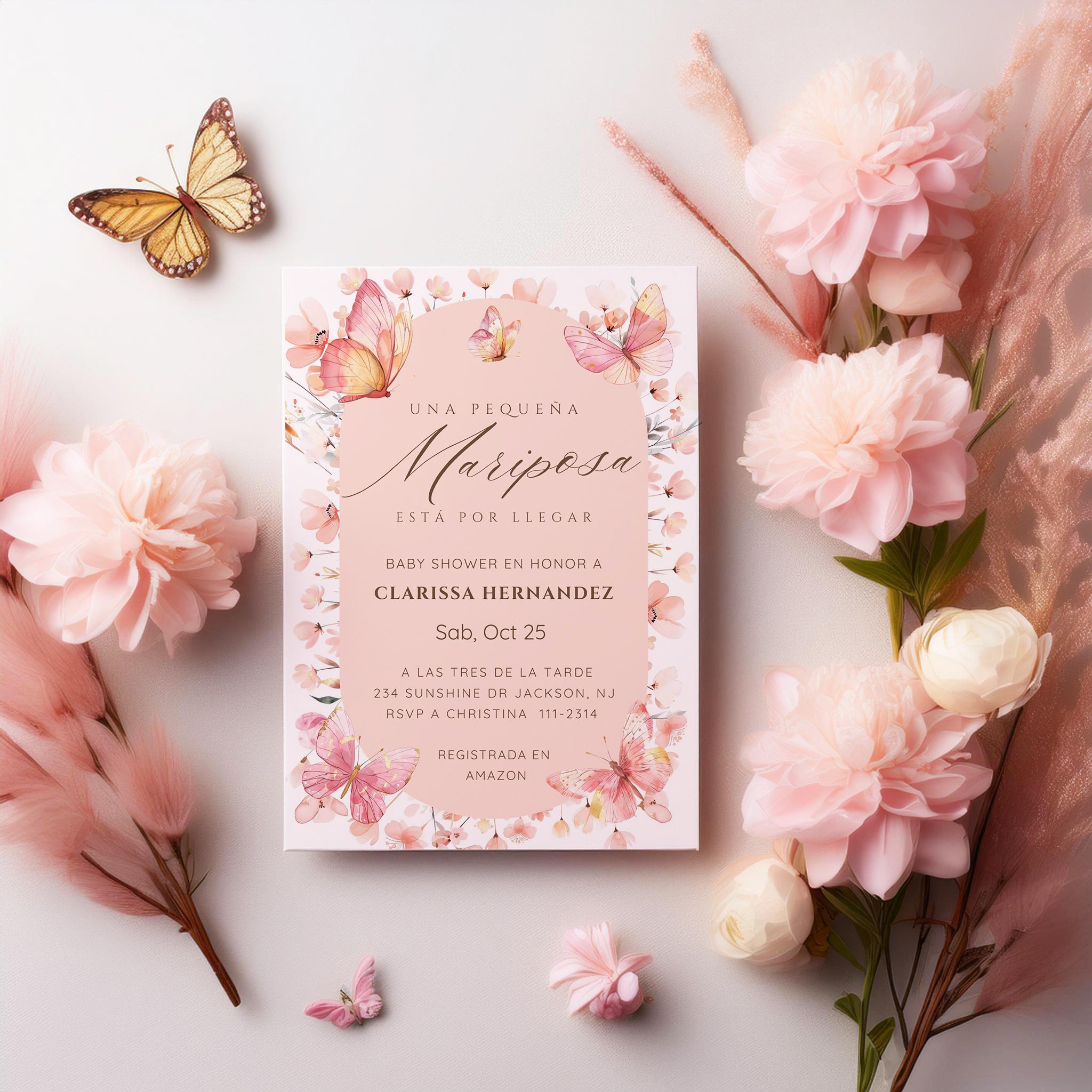 Editable Baby Shower Butterfly Blush Pink and Gold Invitation Set ...