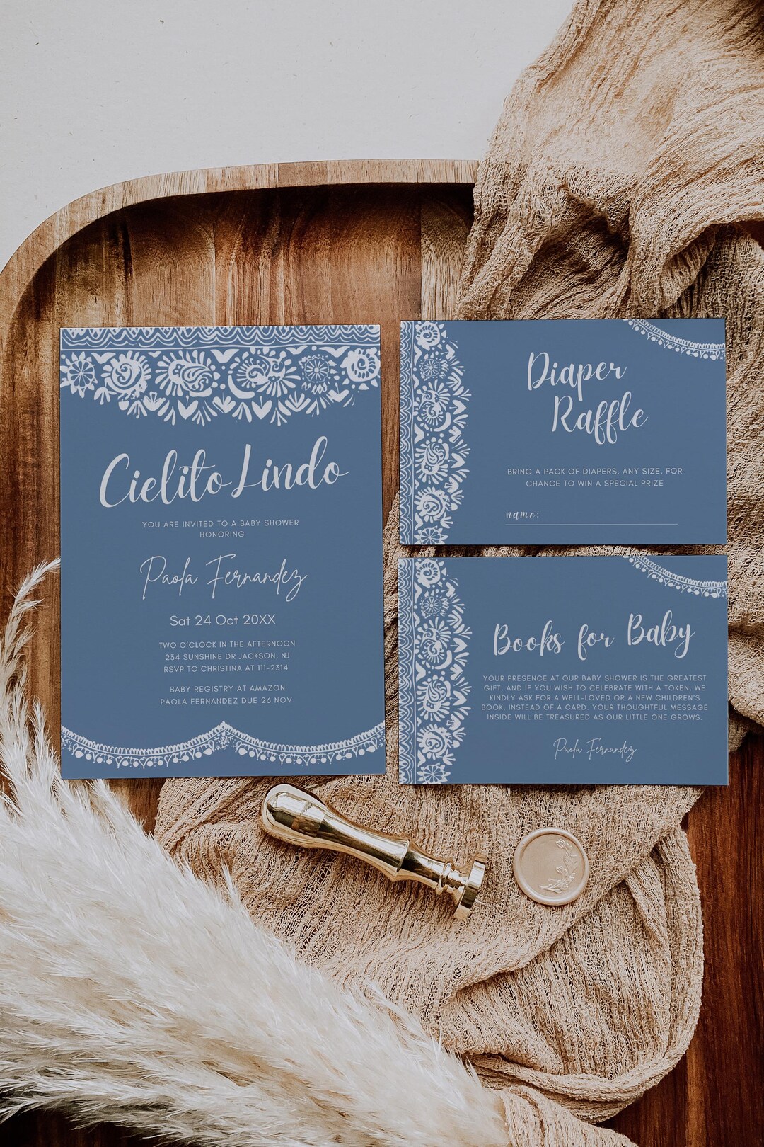 Editable Cielito Lindo Baby Shower Invitation Set With Cards Talavera ...