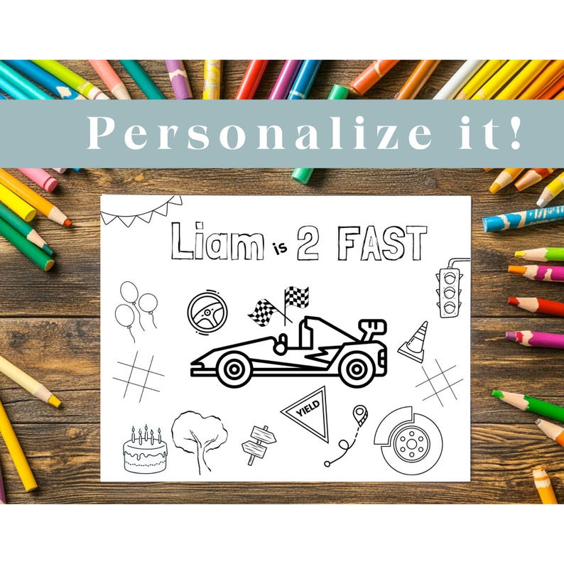 Editable Race Car Birthday Activity Two Fast Theme Race Car Kids ...