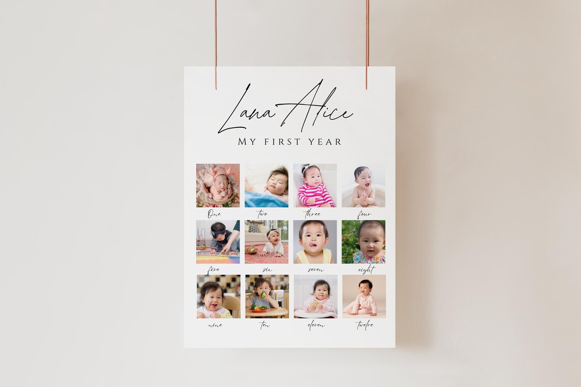 Editable Minimalist First Year Birthday Banner Sign With Pictures ...