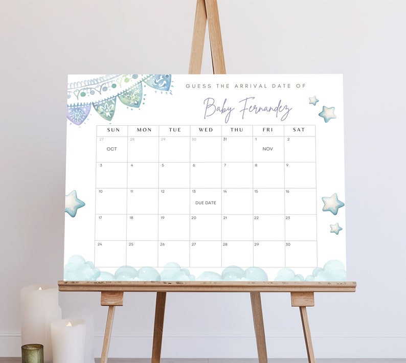 Editable Cielito Lindo Baby Shower Guess the Due Date Calendar Talavera ...