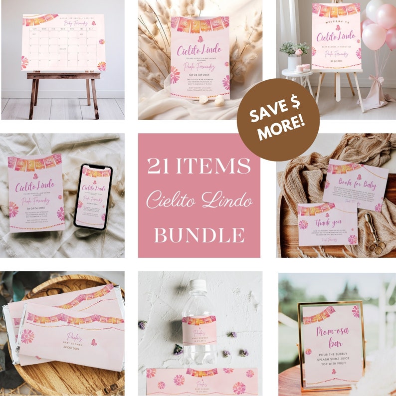 Editable Cielito Lindo Baby Shower Shower Pink Bundle Talavera Paper ...