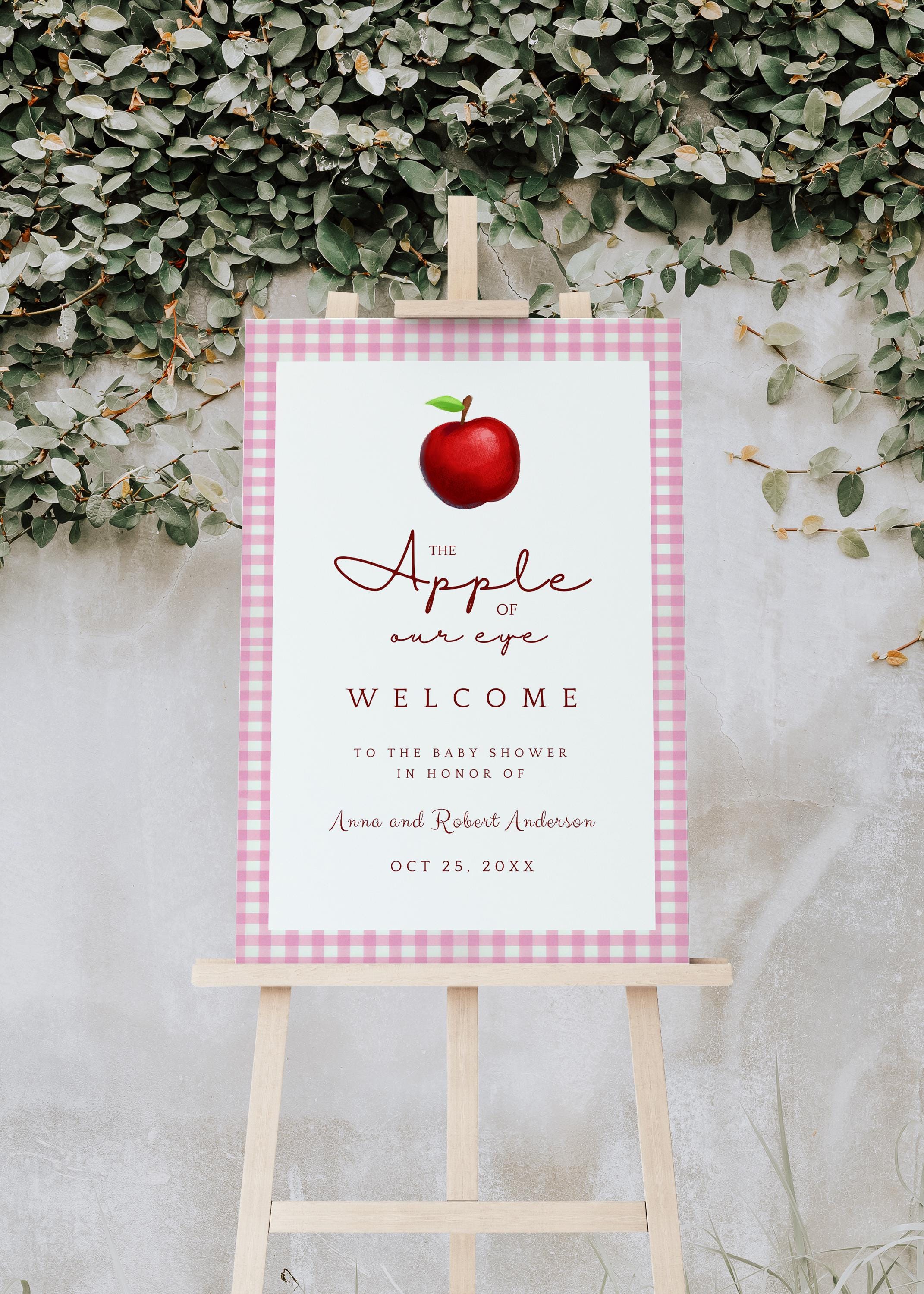 Editable the Apple of Our Eyes Baby Shower Welcome Sign Apple Party ...