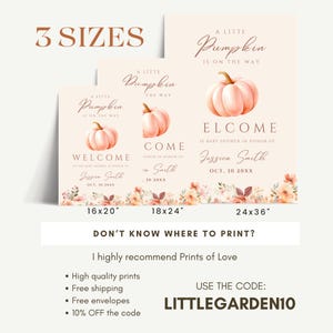 A Little Pumpkin Baby Shower Welcome Sign, Autumn Fall Instant Editable ...