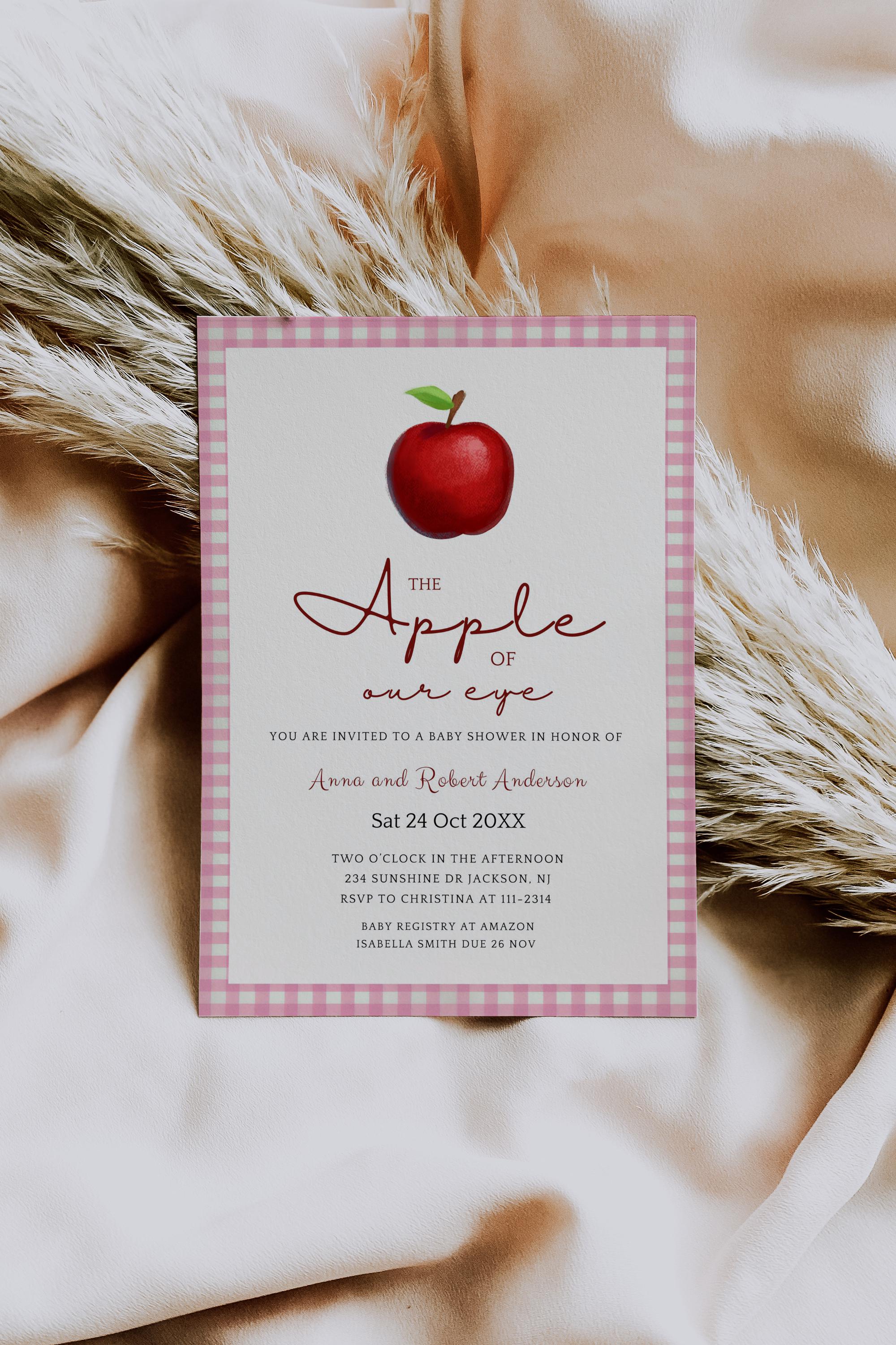 Editable the Apple of Our Eyes Baby Shower Invitation | Apple Party ...