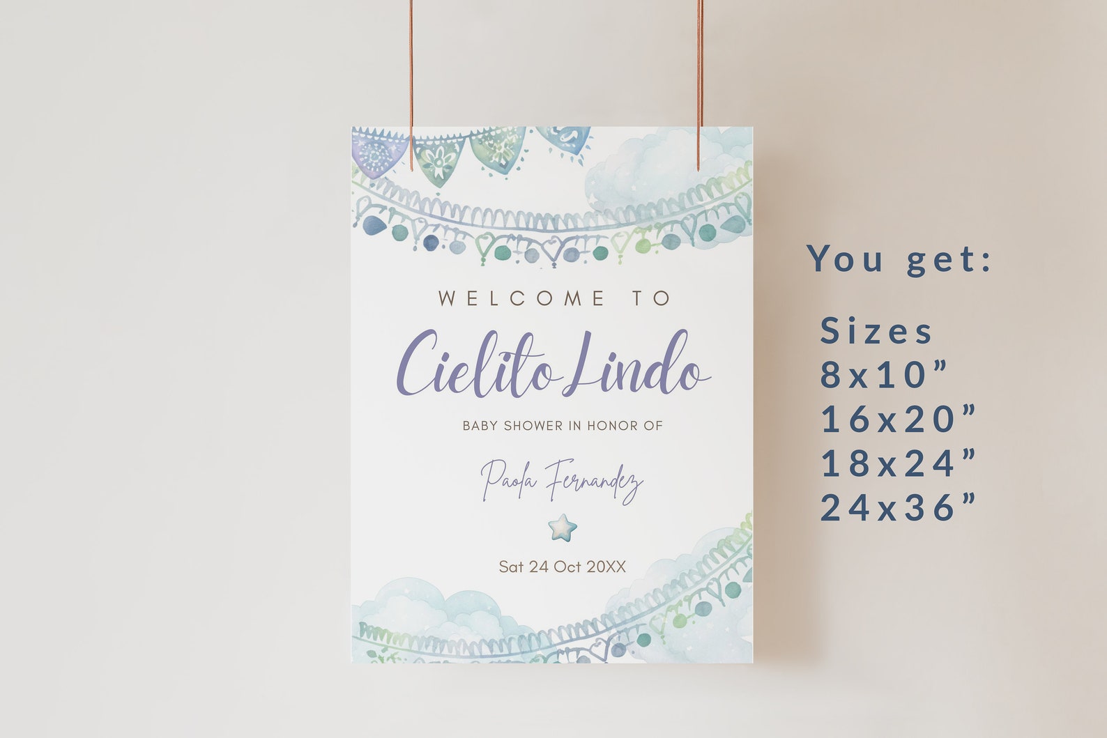 Cielito Lindo Welcome Sign Baby Shower Paper Picado Printable Sign ...