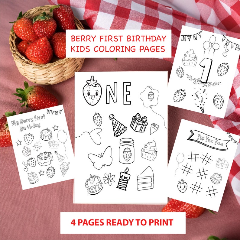 PRINTABLE Coloring Sheet/pages for Berry First Birthday Activities for ...