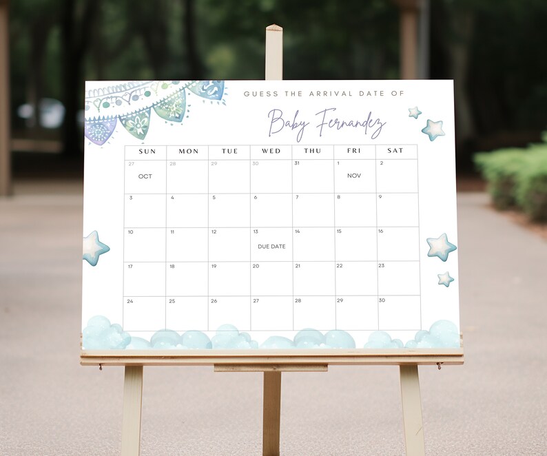 Editable Cielito Lindo Baby Shower Guess the Due Date Calendar Talavera ...