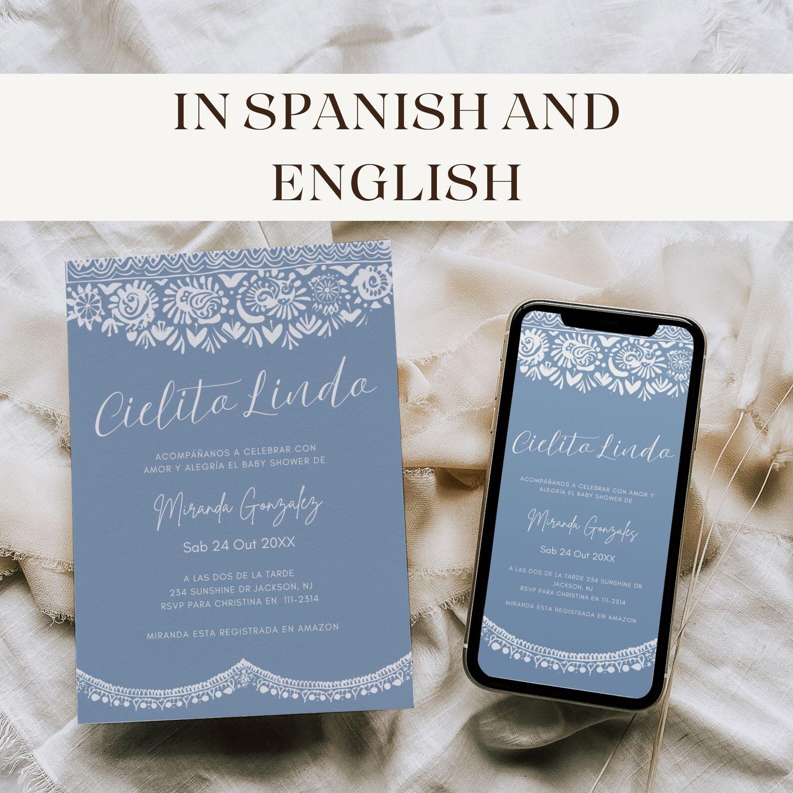 Editable Cielito Lindo Baby Shower Invitation in Spanish Talavera Theme ...