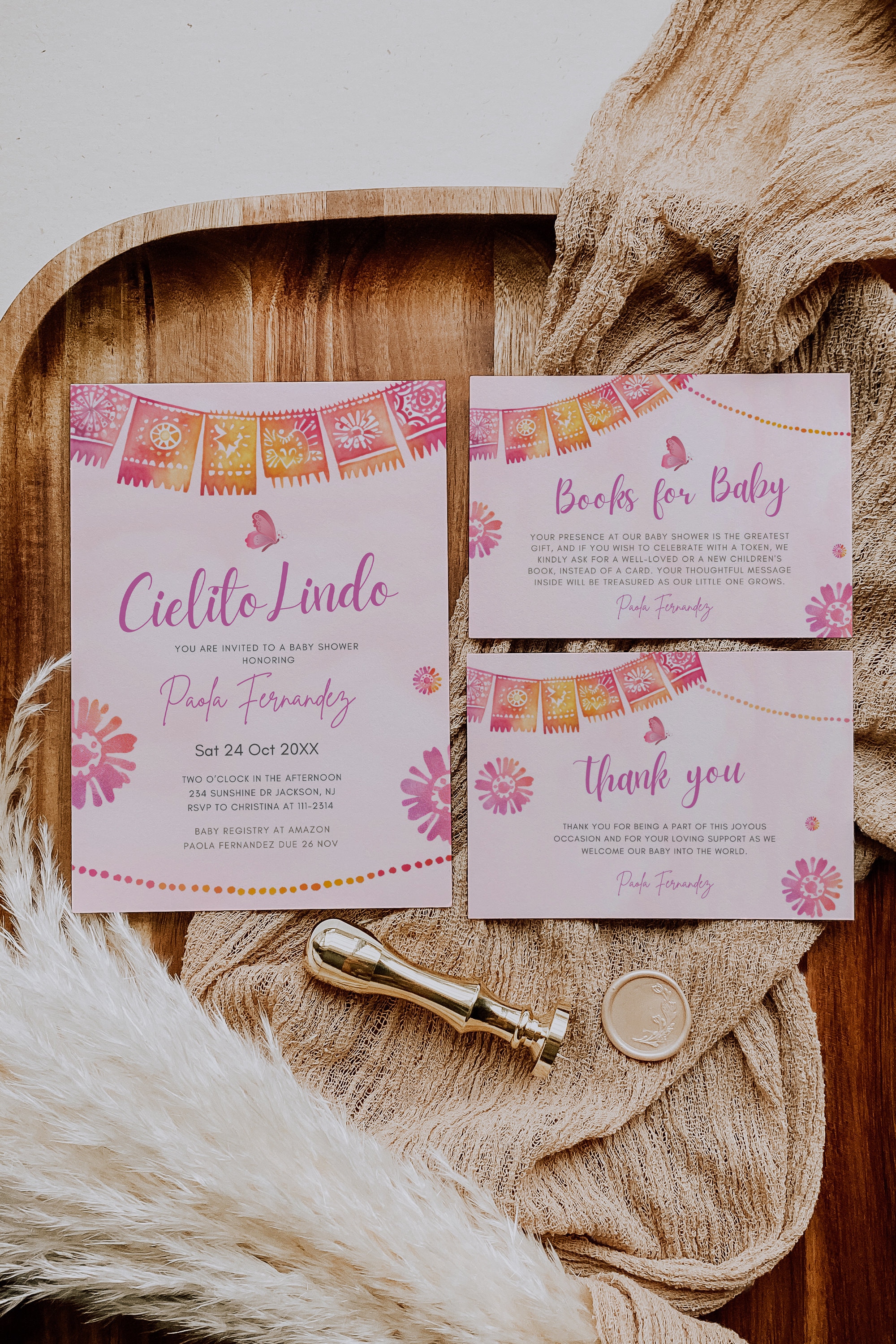 Editable Pink Cielito Lindo for Girl Set Talavera Baby Shower Paper ...