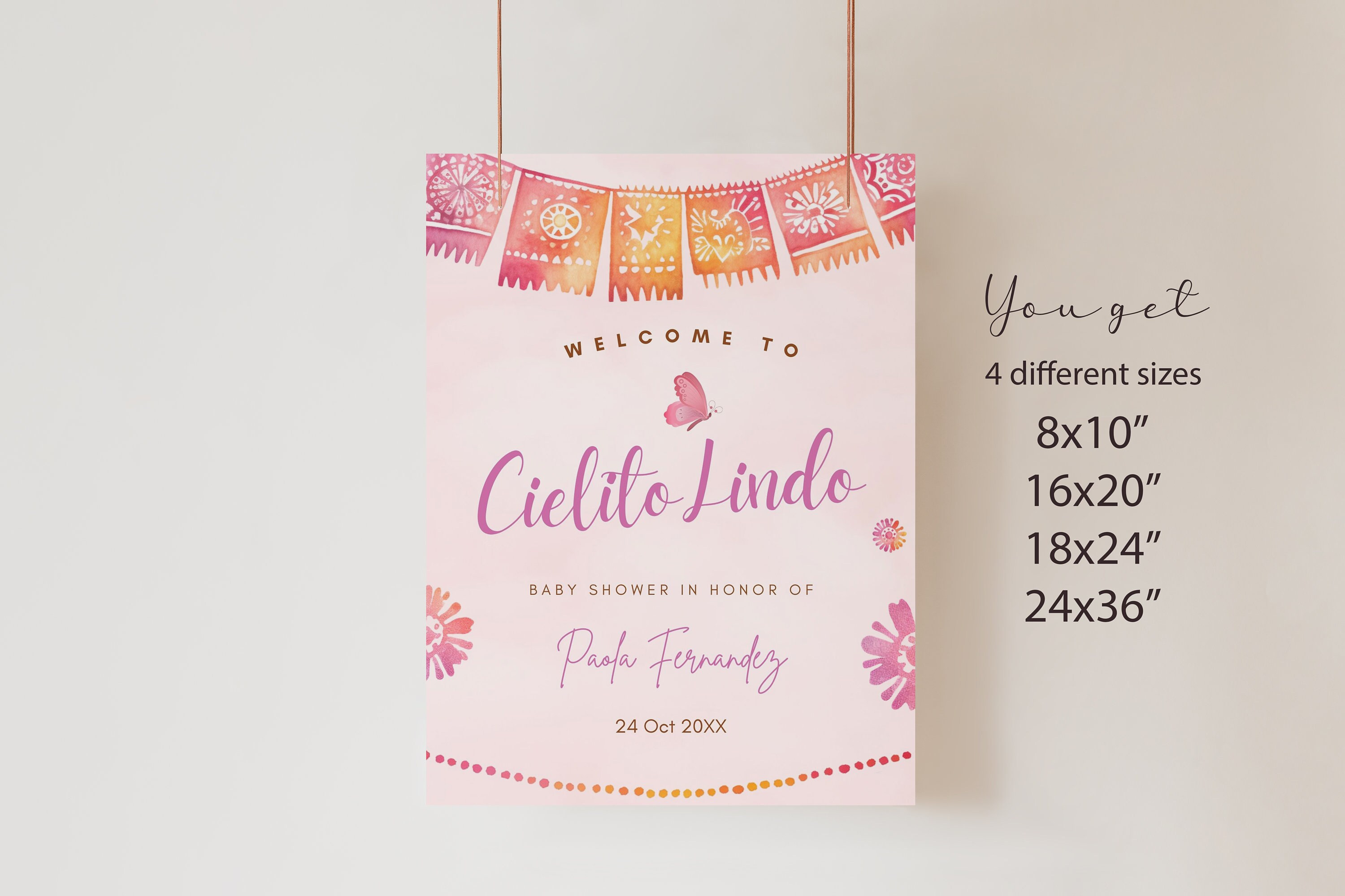Cielito Lindo Welcome Sign Baby Shower Pink Baby for Girl Shower Paper ...