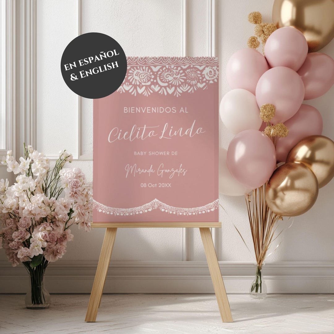Editable Cielito Lindo Baby Shower Blush Pink Welcome Sign in Spanish ...