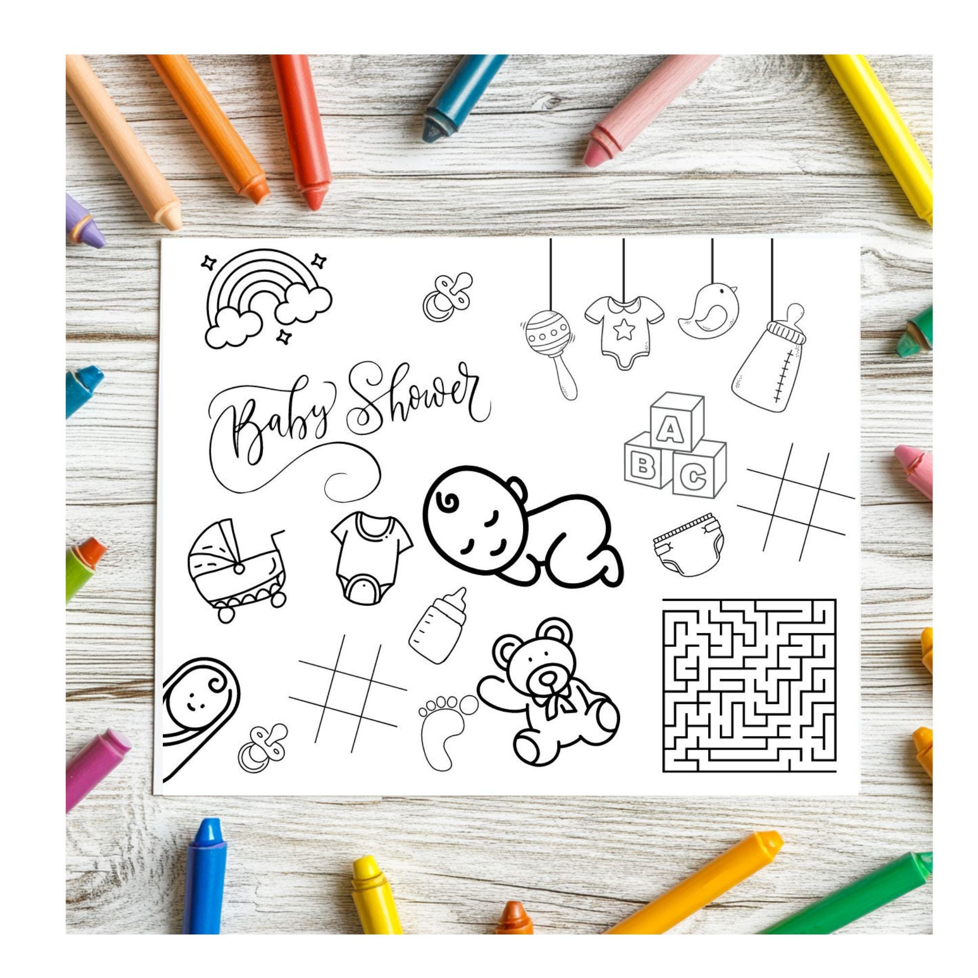 Kids Printable Baby Shower Activity Mat Coloring Pages Placemat for ...