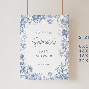Toile De Jouy Blue Baby Shower Welcome Sign, Blue Chinoiserie Vintage ...