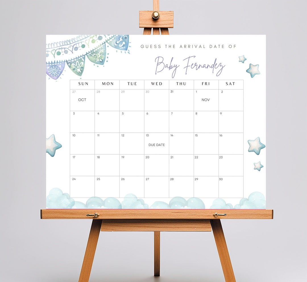Editable Cielito Lindo Baby Shower Guess the Due Date Calendar Talavera ...