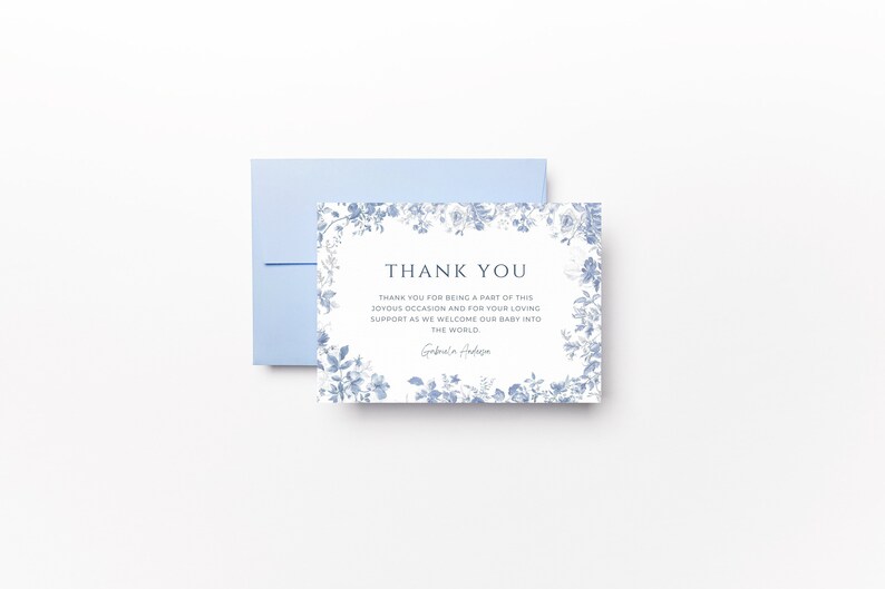 Editable Dusty Blue Baby Shower Invite Set Elegant Chinoiserie Blue ...