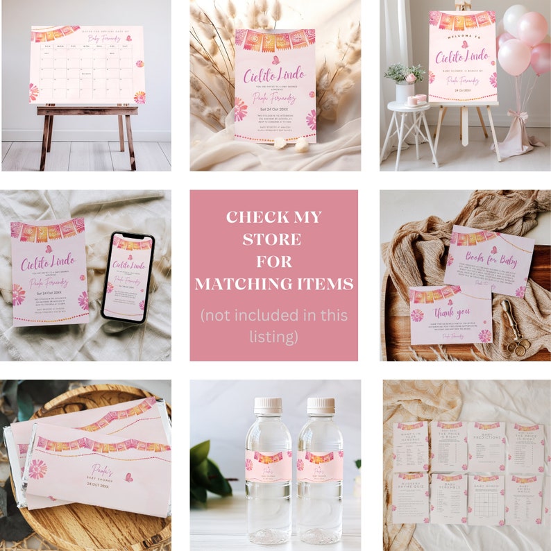 Editable Cielito Lindo Baby Shower Shower Pink Water Bottle Label 8x2 ...