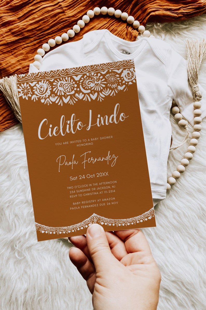 Editable Cielito Lindo Boho Baby Shower Invitation Set Talavera Theme ...