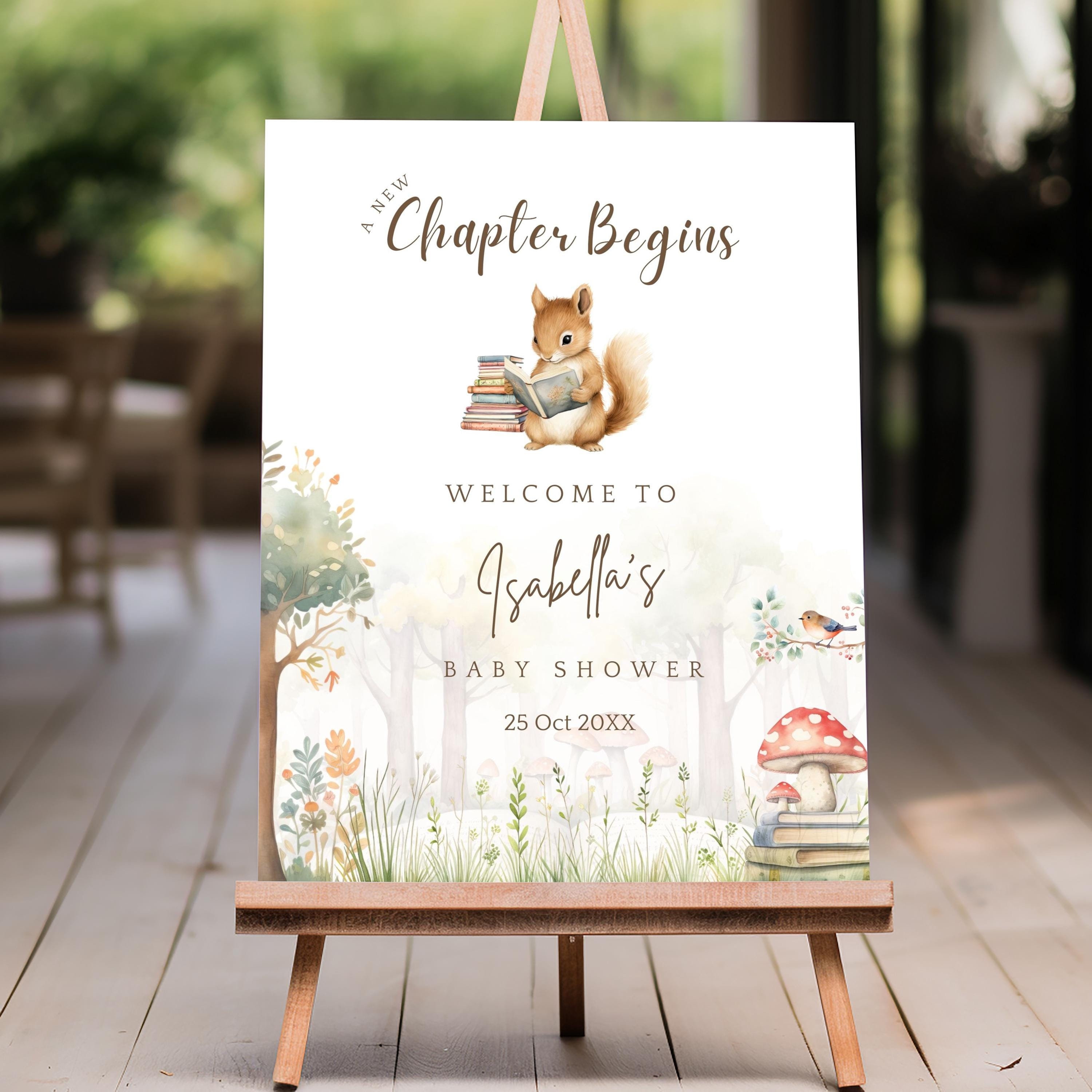 Editable A New Chapter Baby Shower Welcome Sign | Library Storybook ...