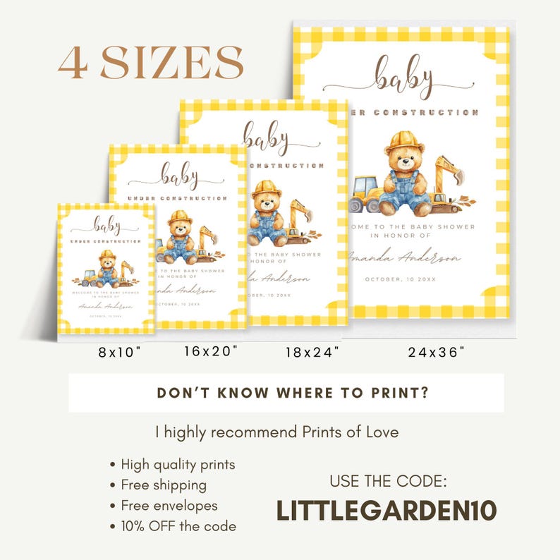 Baby Under Construction Teddy Bear Baby Shower Welcome Sign | Yellow ...