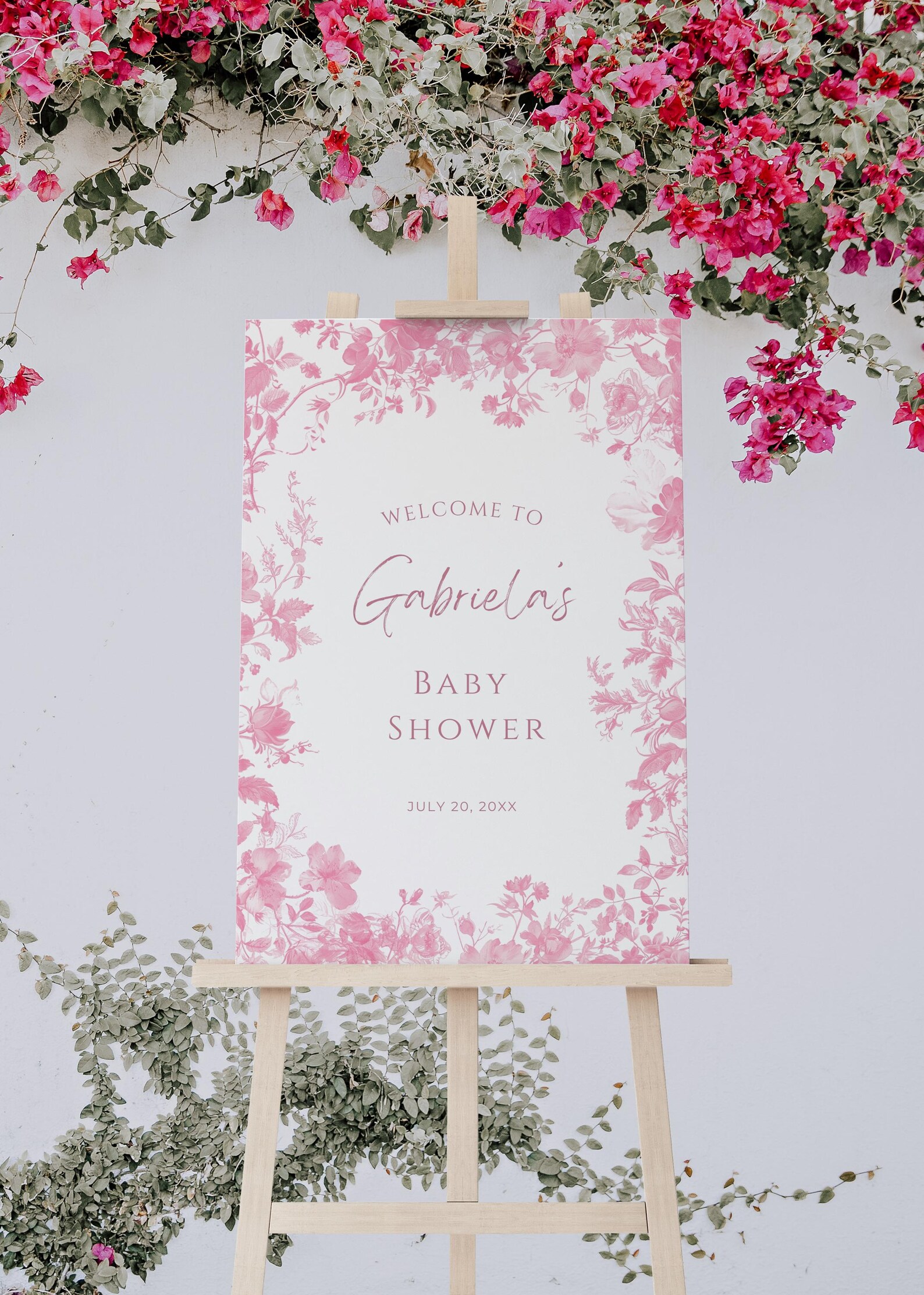 Toile De Jouy Pink Baby Shower Welcome Sign, Blush Pink Chinoiserie ...