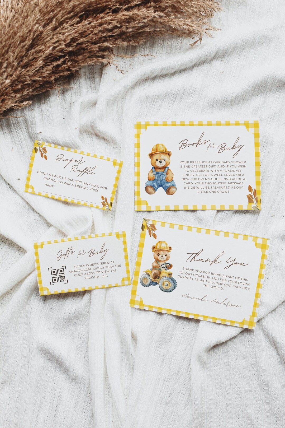 Baby Under Construction Teddy Bear Baby Shower Cards Bundle | Yellow ...