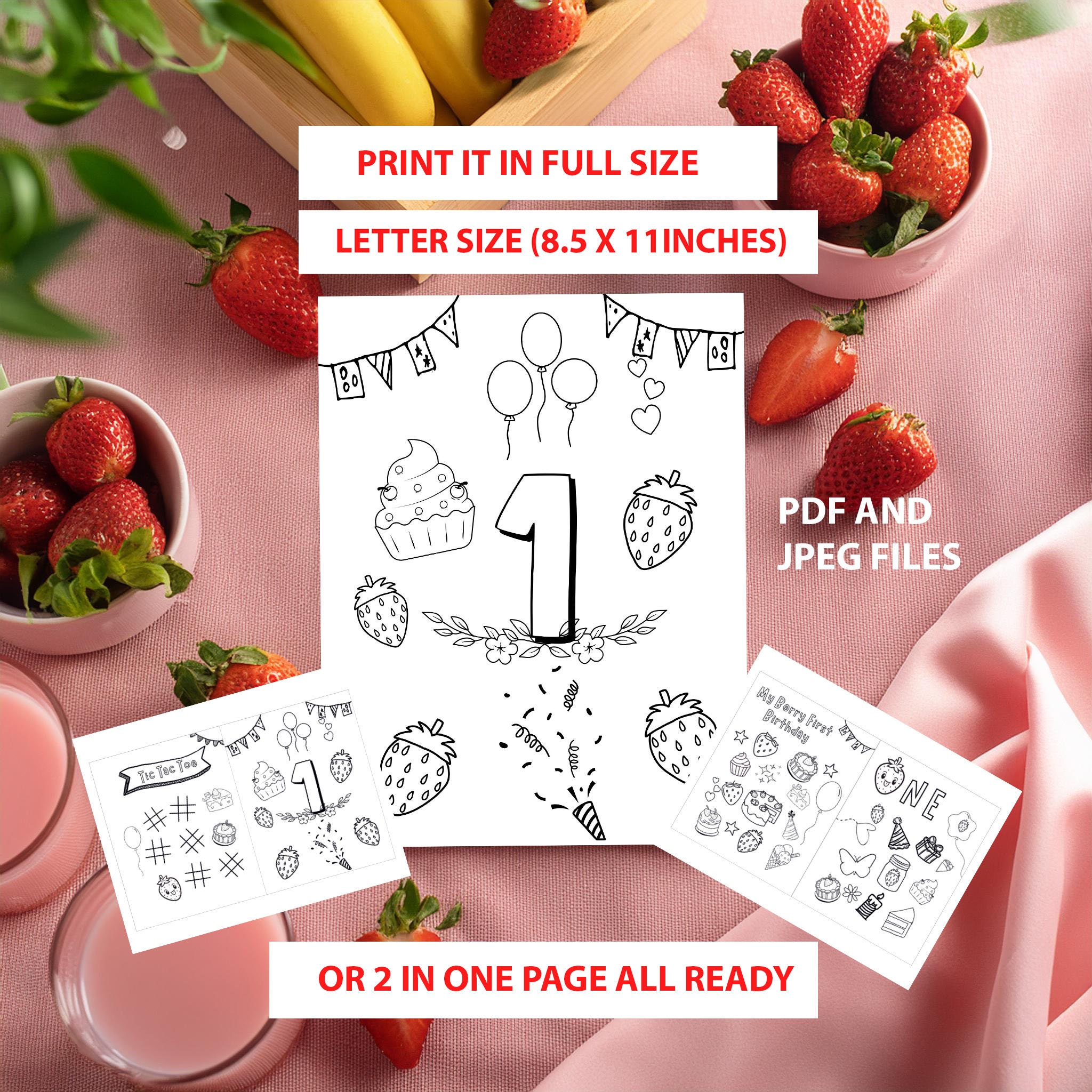 PRINTABLE Coloring Sheet/pages for Berry First Birthday | Activities ...