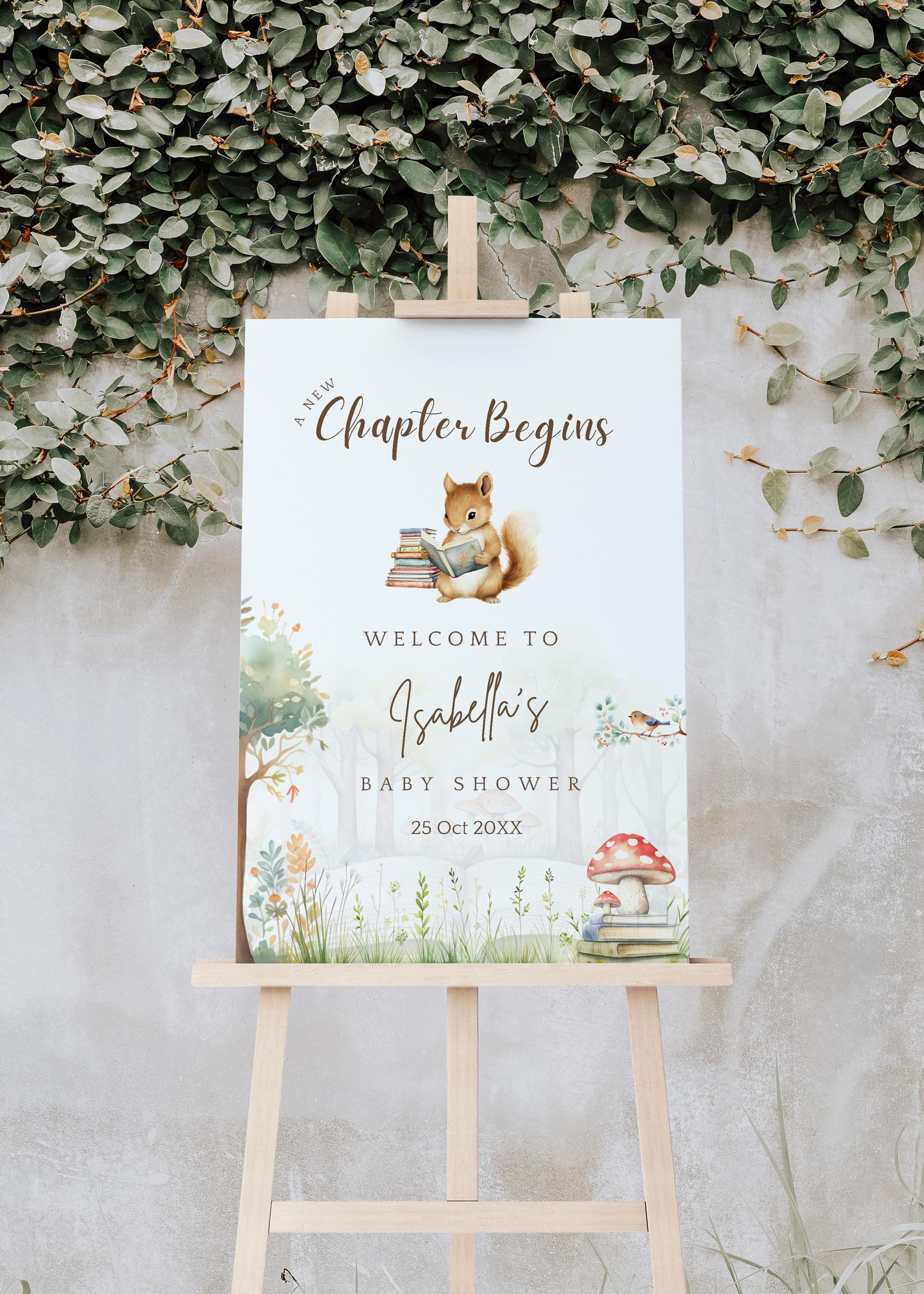 Editable A New Chapter Baby Shower Welcome Sign | Library Storybook ...