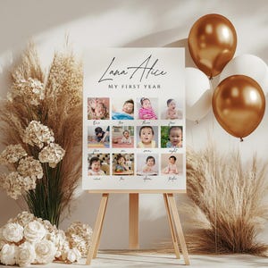 Editable Minimalist First Year Birthday Banner Sign With Pictures ...