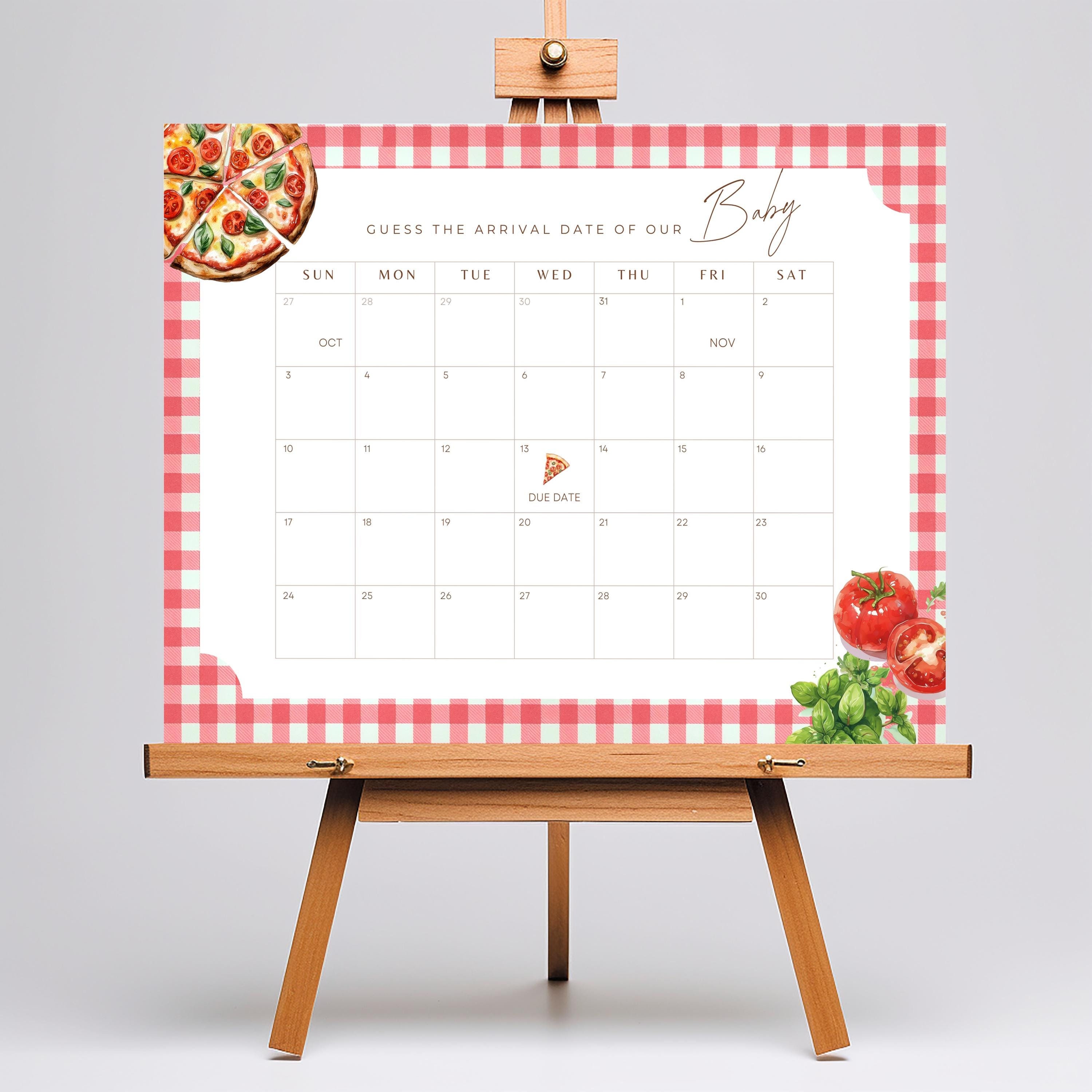 Editable Template | Italian Food Baby Shower Due Date Calendar| Pizza ...